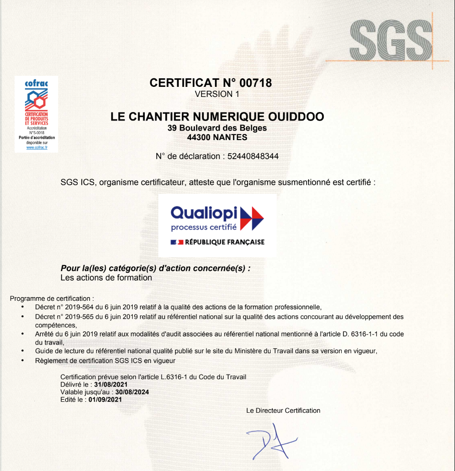Certificat RNQ - ouiddoo intégrateur odoo